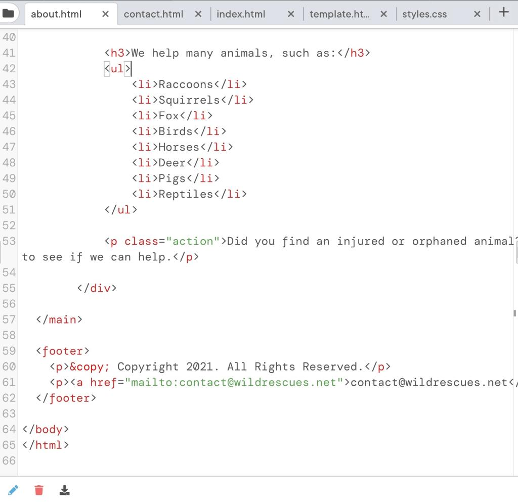 Solved Open the index.html, about.html, contact.html, and | Chegg.com