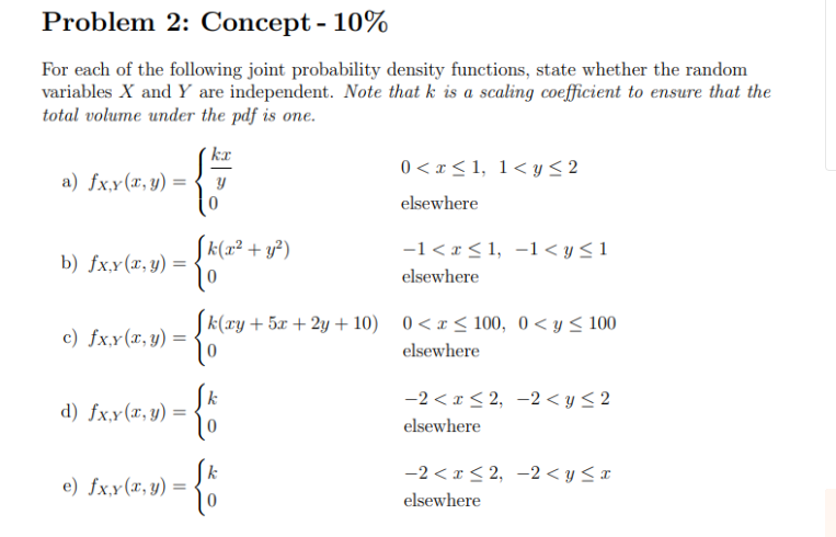 Solved For each of the following joint probability density | Chegg.com