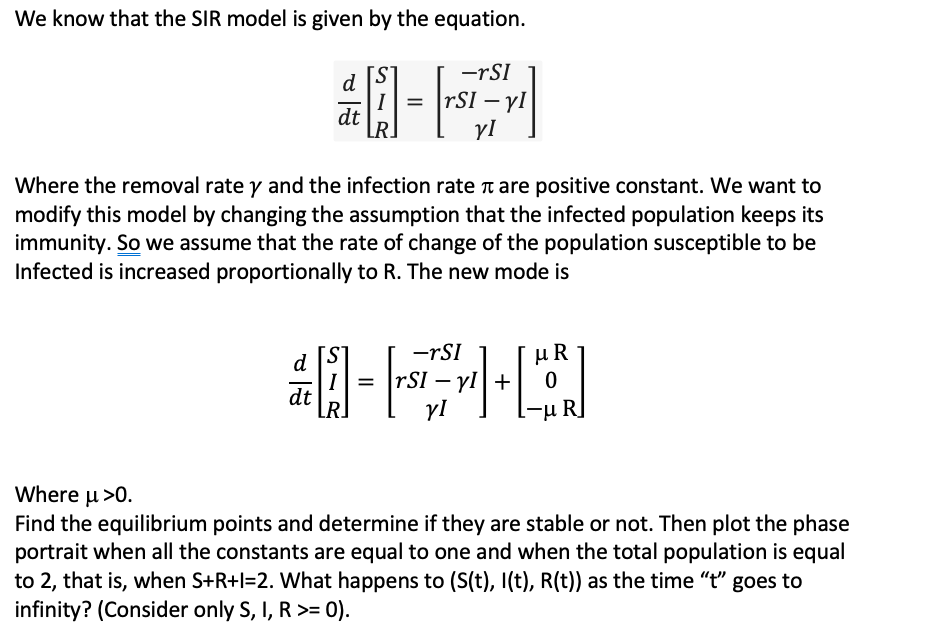 Solved We know that the SIR model is given by the equation. | Chegg.com