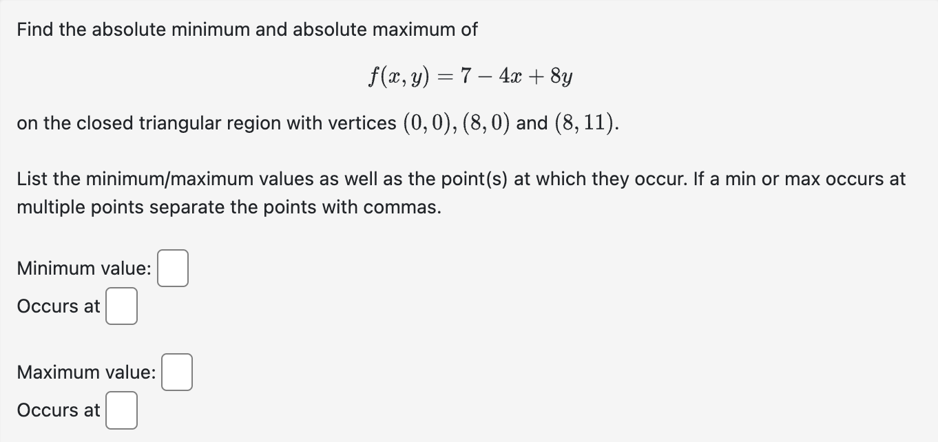 Solved Find the absolute minimum and absolute maximum of | Chegg.com