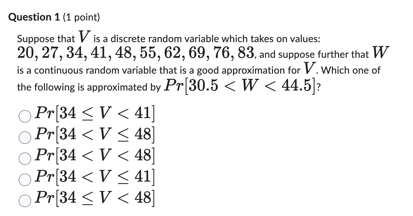 Solved Question 1 (1 ﻿point)Suppose that V is ﻿a discrete | Chegg.com