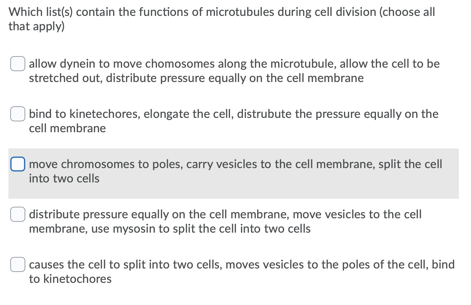 Solved Which list(s) contain the functions of microtubules | Chegg.com