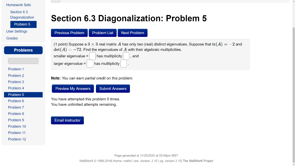 Solved Homework Sets Section 6.3 Diagonalization Problem 5 | Chegg.com