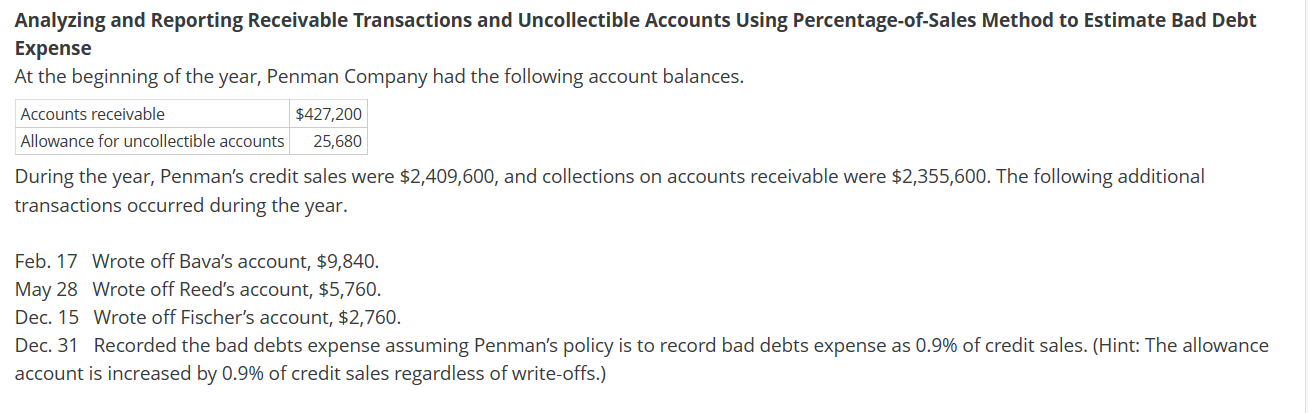Solved Analyzing and Reporting Receivable Transactions and | Chegg.com