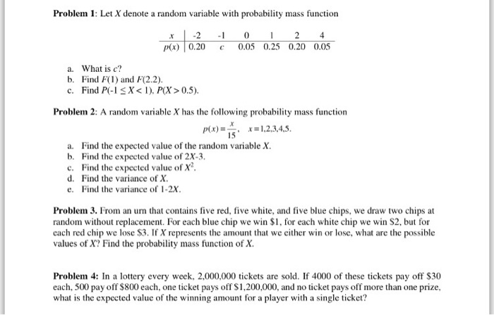 Solved Let denote a random variable with probability mass | Chegg.com
