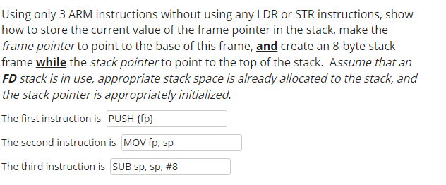 Solved Using only 3 ARM instructions without using any LDR | Chegg.com