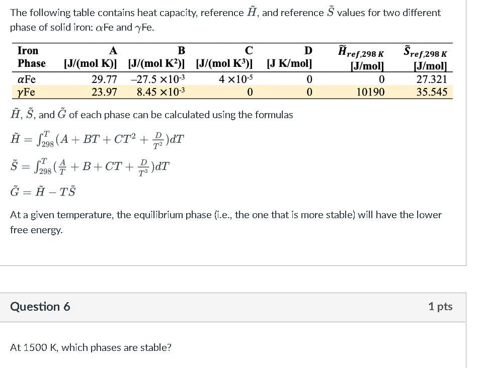 The following table contains heat capacity, reference | Chegg.com