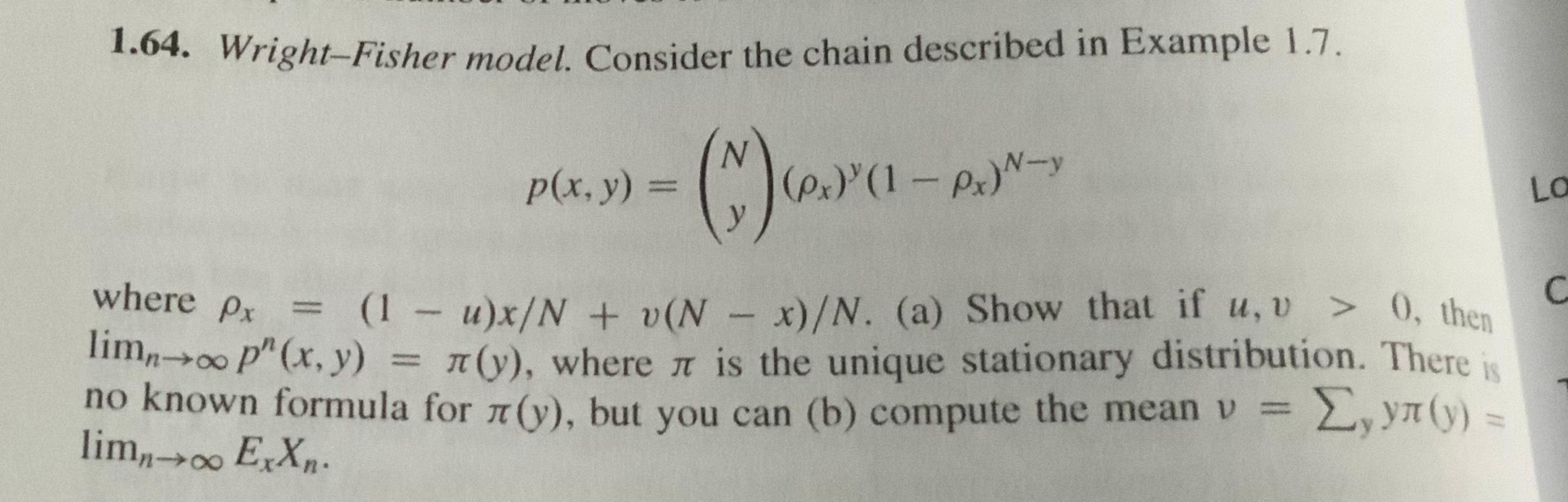 Solved 1.64. Wright-Fisher model. Consider the chain | Chegg.com