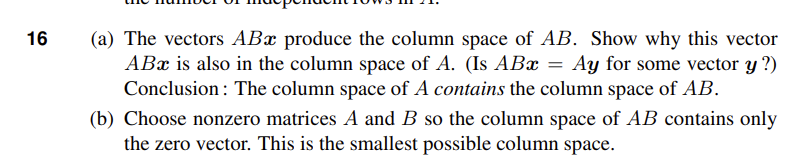 Solved 16 (a) The vectors ABx produce the column space of | Chegg.com