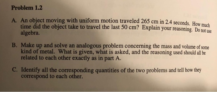Solved Problem 1.2 A. An object moving with uniform motion | Chegg.com