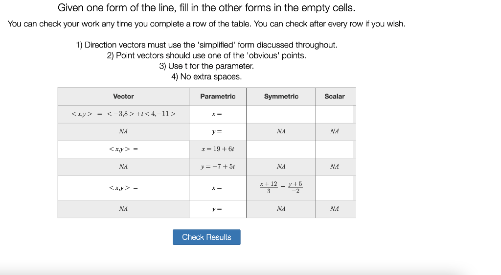 Solved Given one form of the line, fill in the other forms | Chegg.com