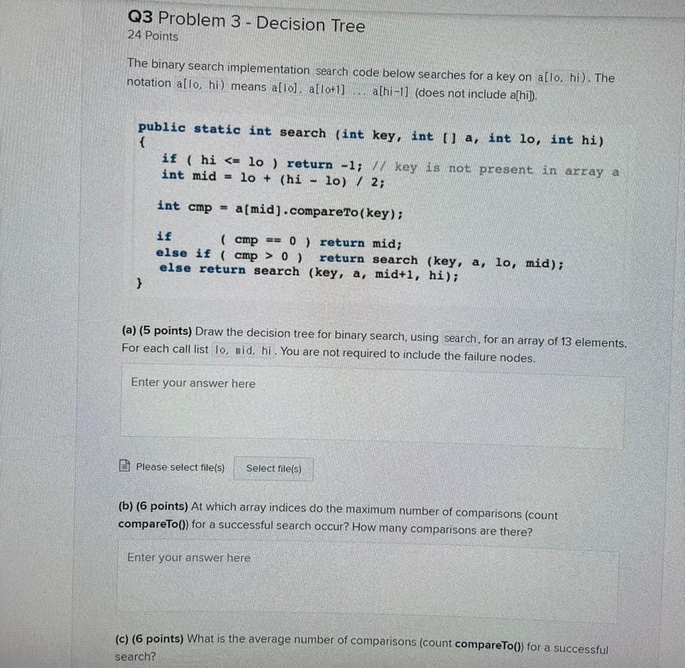 Solved Q3 Problem 3 - Decision Tree 24 Points The binary | Chegg.com