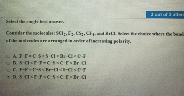 Solved Select The Single Best Answer Consider The