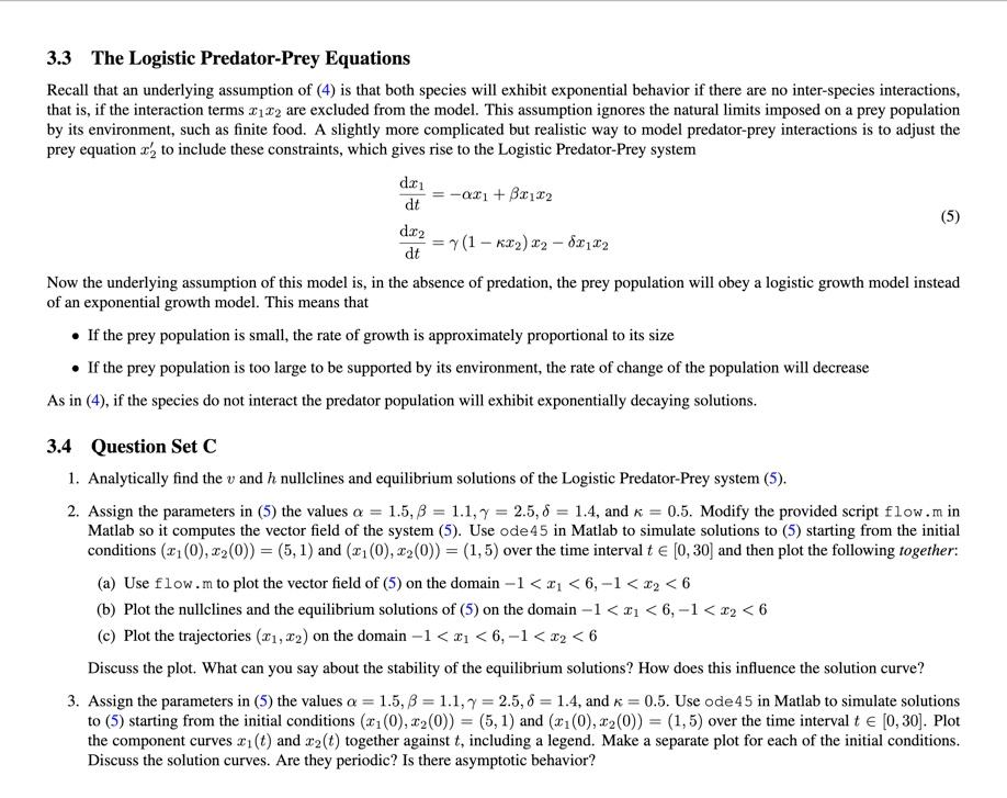 Solved 3.3 The Logistic Predator-Prey Equations Recall that | Chegg.com