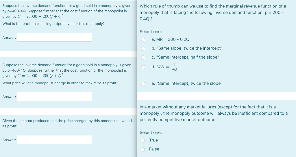 Solved Suppose the inverse demand function for a good sold | Chegg.com