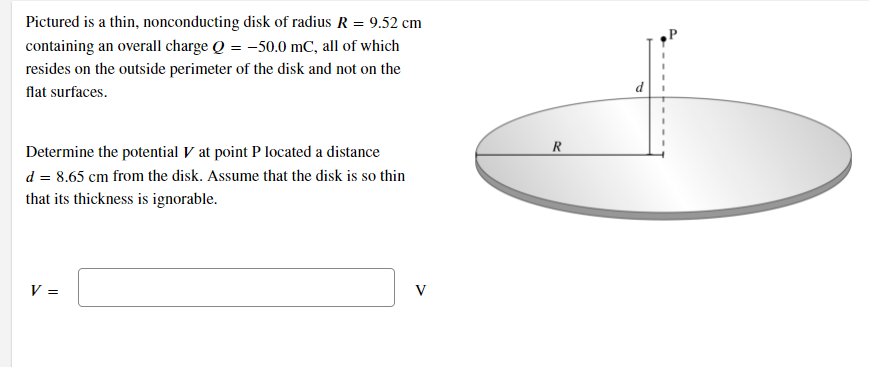 Solved Pictured is a thin, nonconducting disk of radius R = | Chegg.com