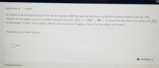 Solved QUESTION 151 POINT An object is launched directly in | Chegg.com