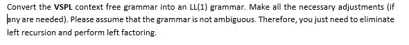 Solved Given the following grammar for a Very Simple | Chegg.com