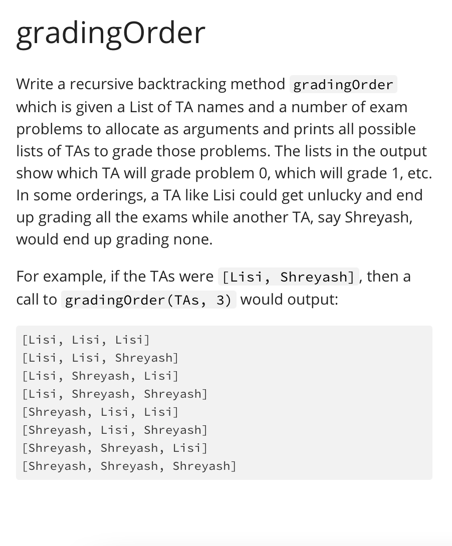 Solved Write a recursive backtracking method gradingorder | Chegg.com Solved Write a recursive backtracking method gradingorder | Chegg.com