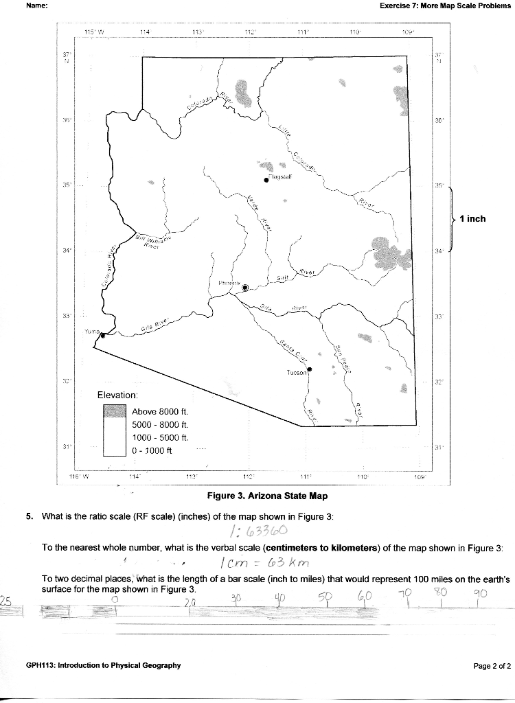 Solved 8: Name: Exercise 7: More Map Scale Problems 119 114 | Chegg.com