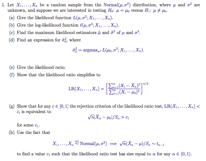 Solved 1 Let X Xn Be A Random Sample From The Normal μ