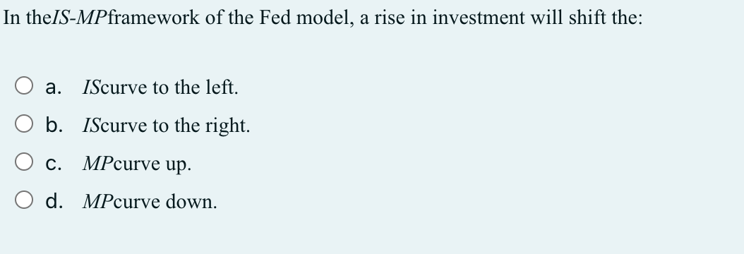 Solved In the IS-MP ﻿framework of the Fed model, a rise in | Chegg.com