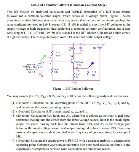 Solved Lab-4 BJT Emitter Follower (Common-Collector Stage) | Chegg.com