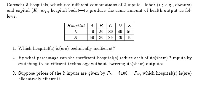 Solved Consider 5 hospitals, which use different | Chegg.com