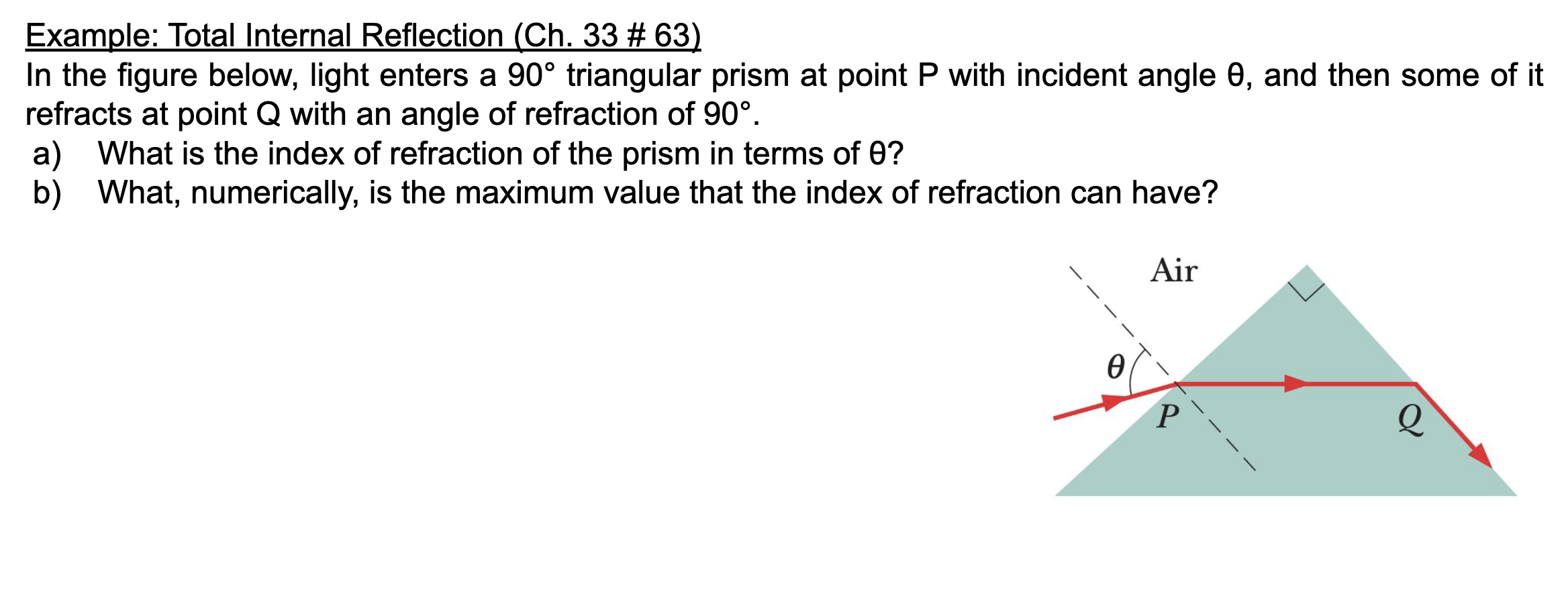 Solved Example: Total Internal Reflection (Ch. 33 # 63) In | Chegg.com