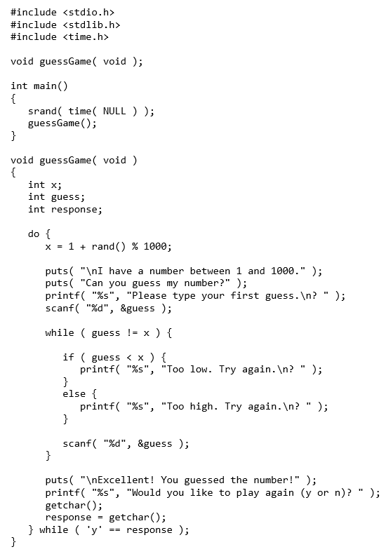 Solved Write a C program that plays the game of "guess the | Chegg.com