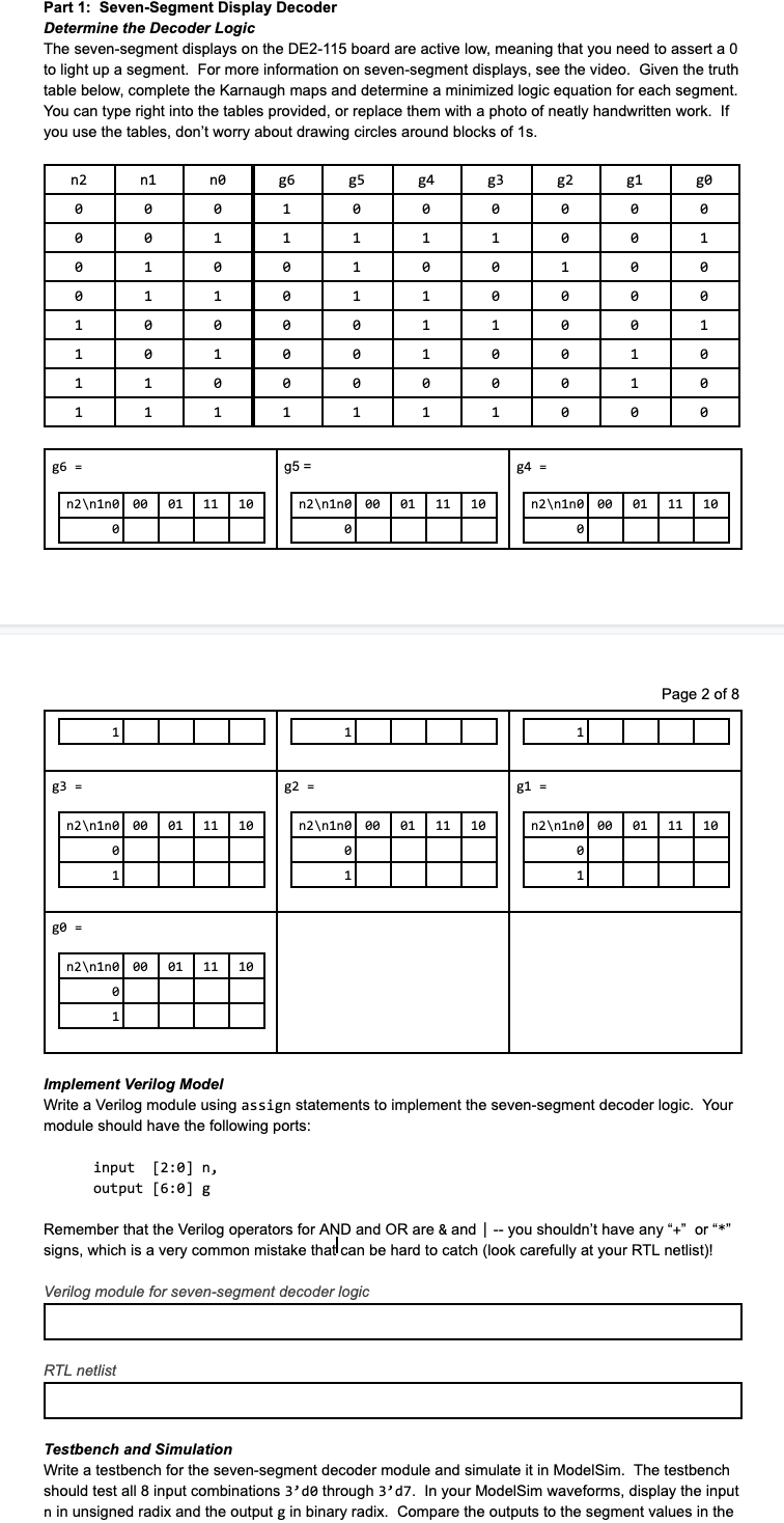 Part 1: Seven-Segment Display Decoder Determine the | Chegg.com