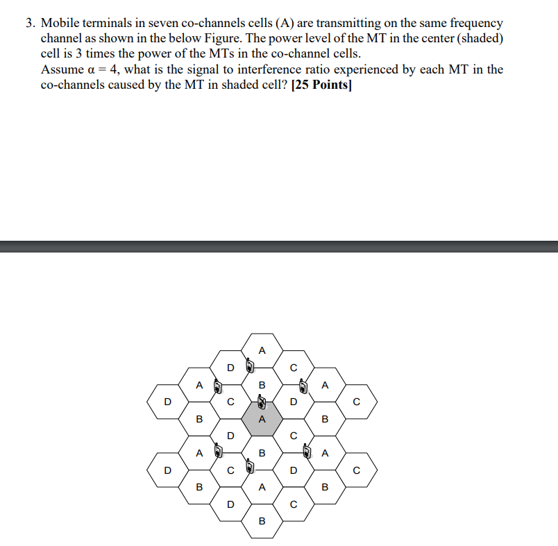 Solved 3. Mobile terminals in seven co-channels cells (A) | Chegg.com