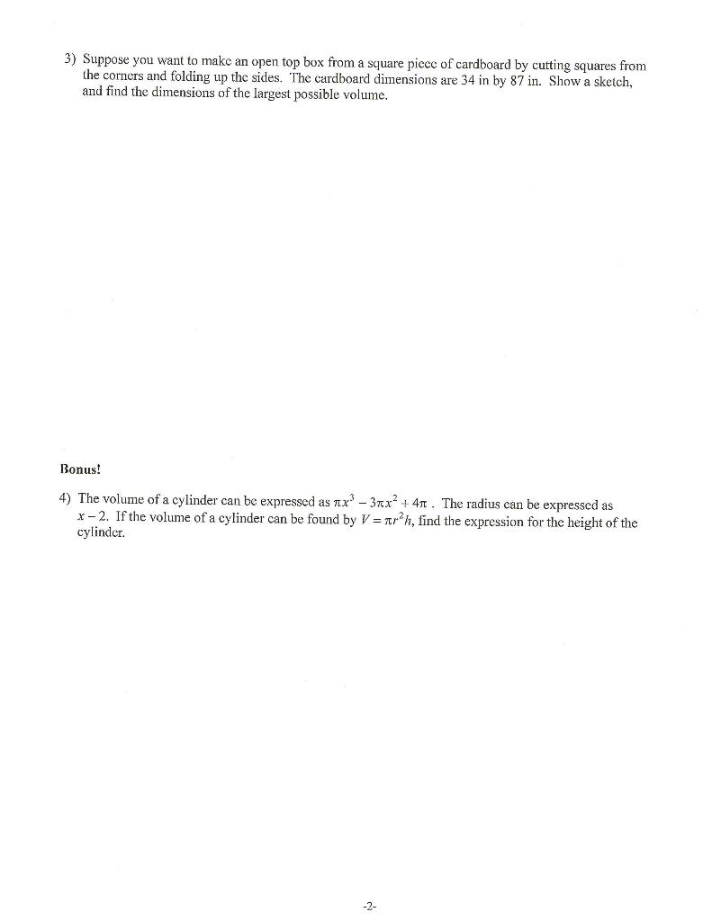 Solved 3) Suppose you want to make an open top box from a | Chegg.com