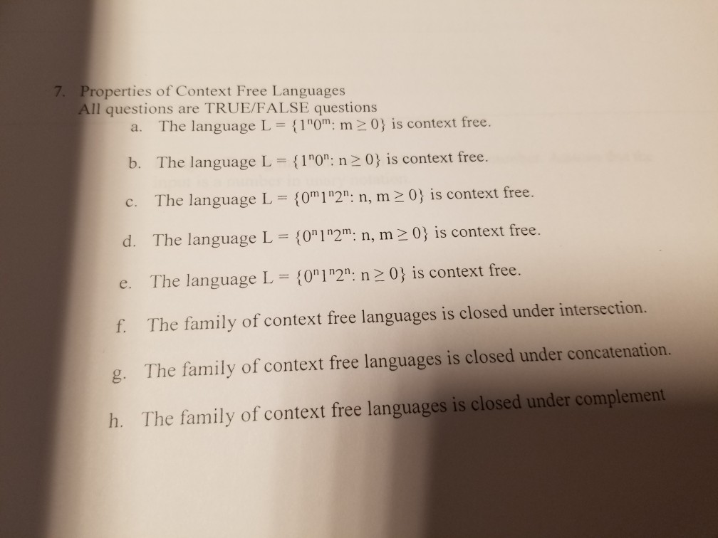 Solved 7. Properties of Context Free Languages All questions | Chegg.com