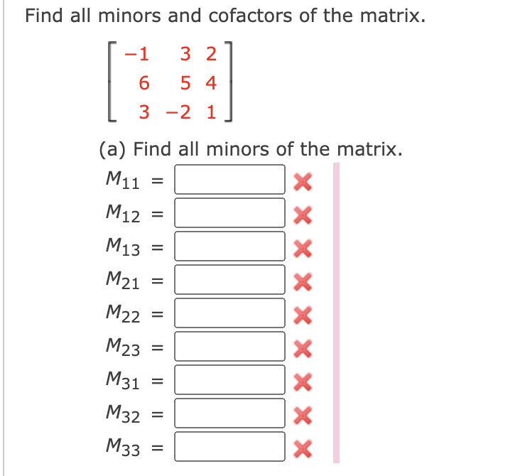 Find all minors and cofactors of the | Chegg.com