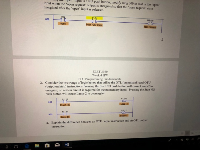 PLC Programming Fundamentals Consider the ladder | Chegg.com