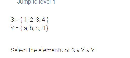 Solved Jump to level 1 S = {1,2,3,4} Y = {a, b, c, d} Select | Chegg.com