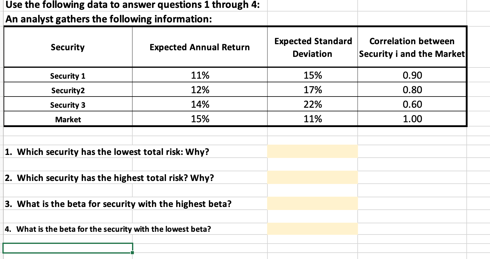 Solved Use the following data to answer questions 1 through | Chegg.com