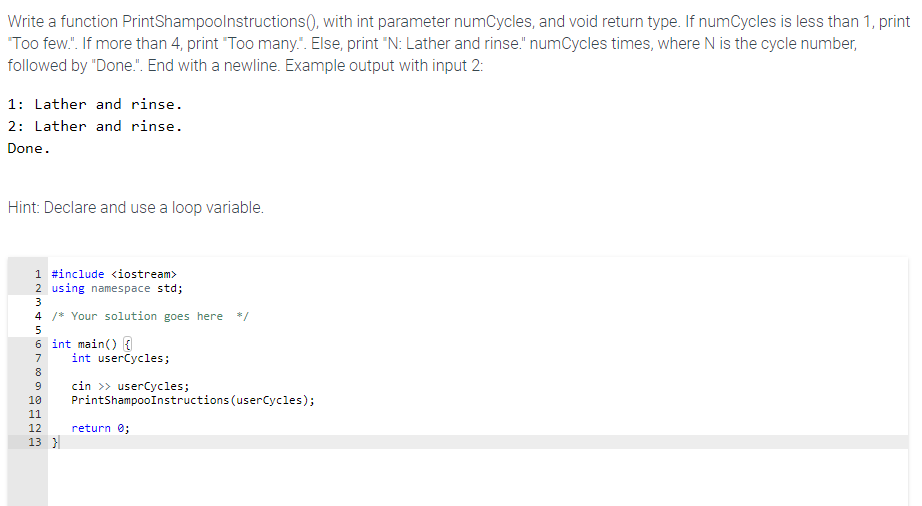Solved Write A Function Printshampoolnstructions With Int 