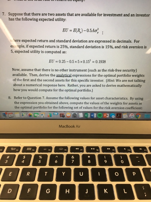 Solved how you would compute for the optimal portfolio.) 8. | Chegg.com