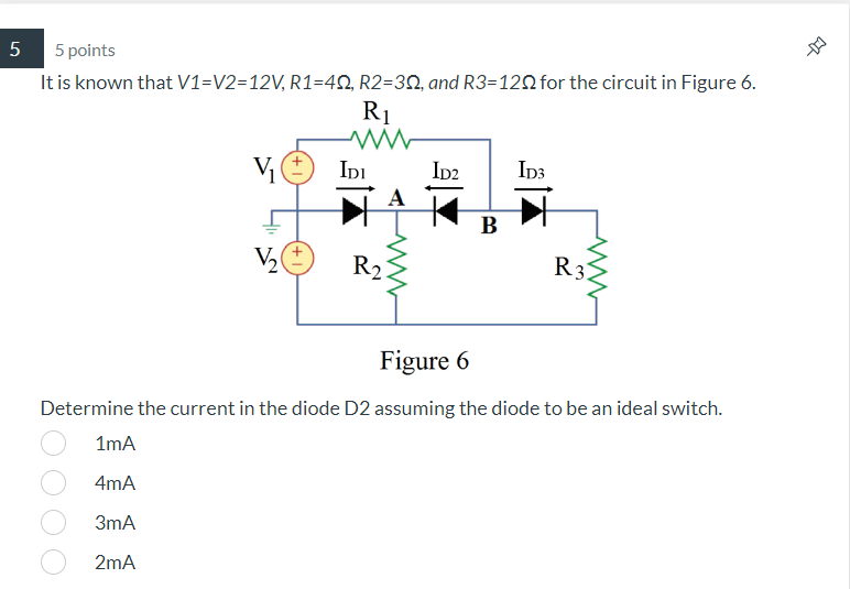 Solved 5 5 points It is known that V1=V2=12V, R1=40, R2=30, | Chegg.com