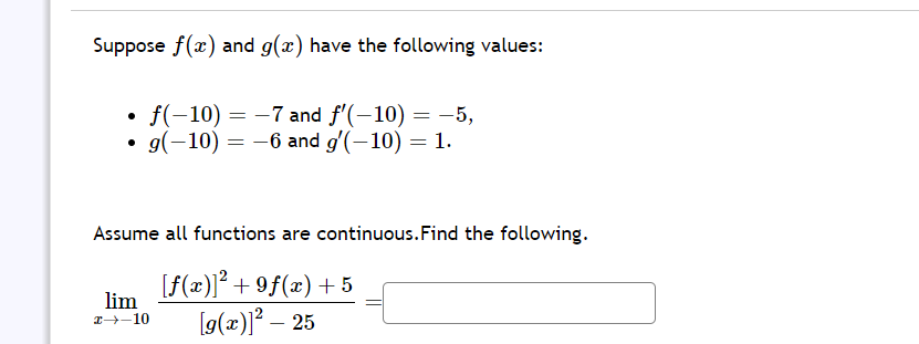 Solved Suppose f(x) and g(x) have the following values: - | Chegg.com