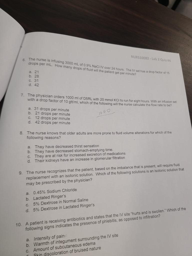 Solved 6. The nurse is infusing 3000 mL of 0.9%NaCl IV over | Chegg.com