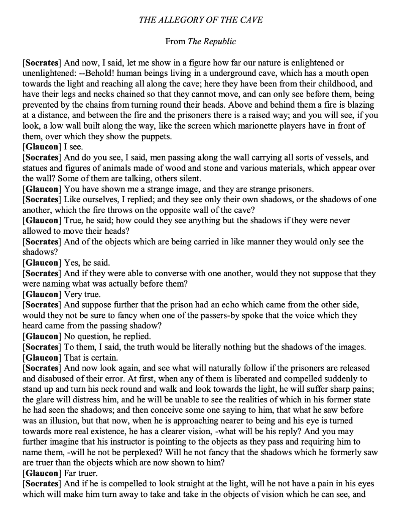 THE ALLEGORY OF THE CAVE From The Republic [Socrates] | Chegg.com