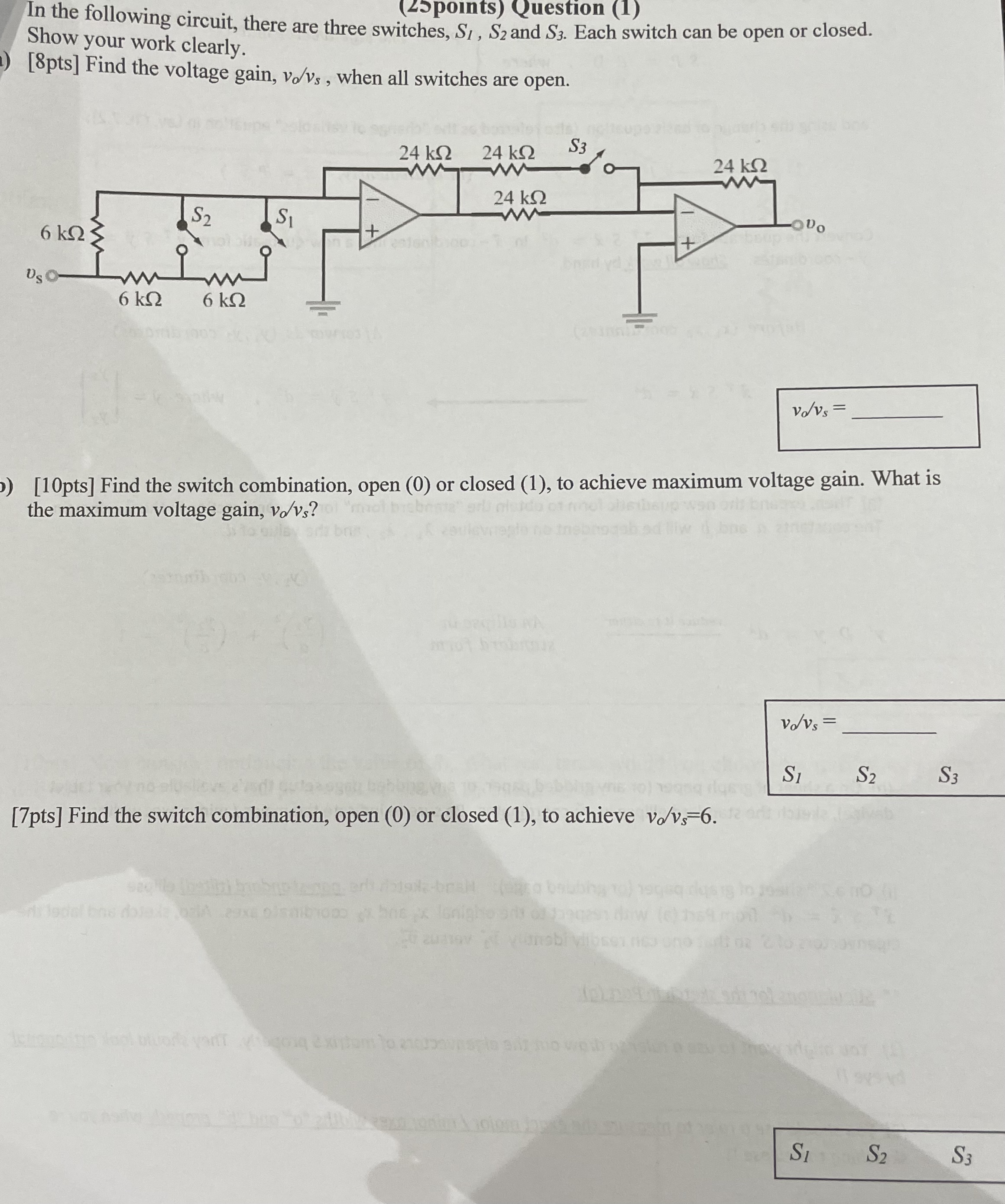 Solved In the following circuit, there are three switches, | Chegg.com