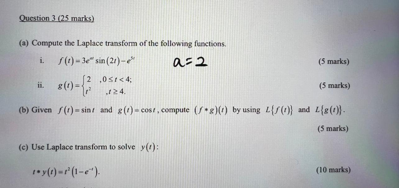 Solved (a) Compute the Laplace transform of the following | Chegg.com