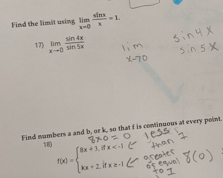 Solved Find the limit using lim x=0 hx = 1. x 17) lim sin 4x | Chegg.com