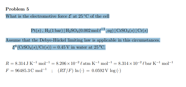What is the electromotive force E at 25 C of the | Chegg.com