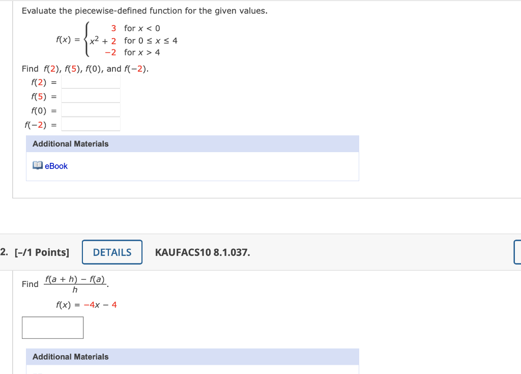 Solved Evaluate the piecewise-defined function for the given | Chegg.com