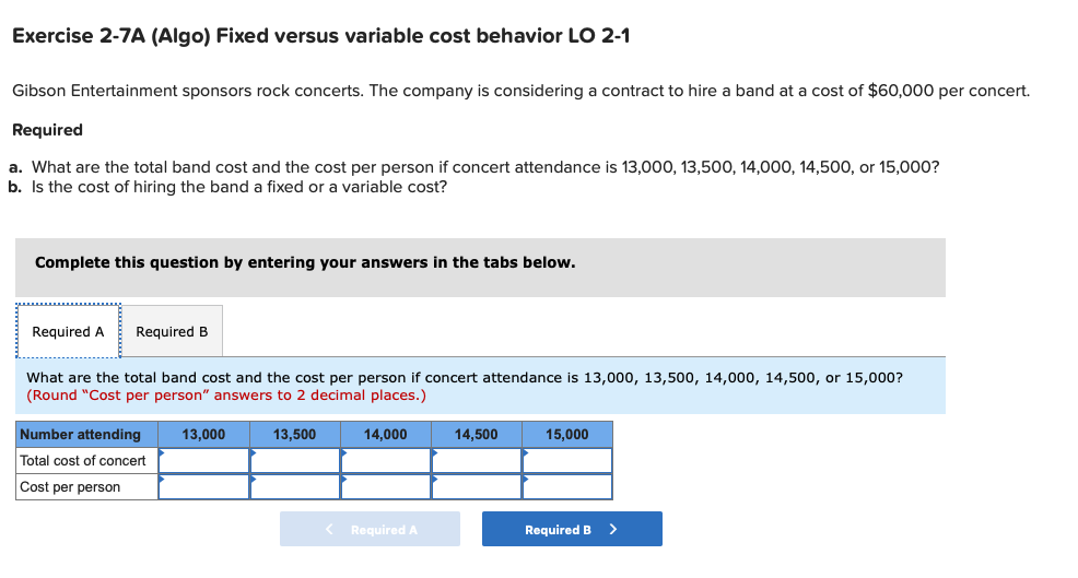 Solved Exercise 2-7A (Algo) Fixed versus variable cost | Chegg.com